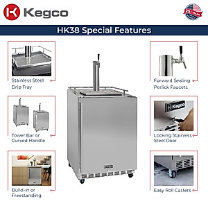 Kegco Kegerator 24" Wide Single Tap Stainless Steel Commercial Beer Dispenser HK38SSC-1