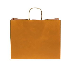 Orange Gift Bags - 16x6x12 Inch 50 Pack Kraft Paper Shopping Bags with Handles, Large Craft Totes in Bulk for Boutiques, Small Business, Retail Stores, Birthday Parties, Jewelry, Merchandise