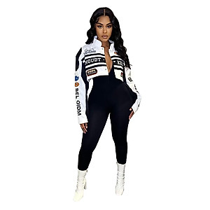 Kafiloe Women Racer Biker Jacket Windbreaker Detachable Varsity Jacket Sexy 2 Piece Outfits Clubwear Black 2XL