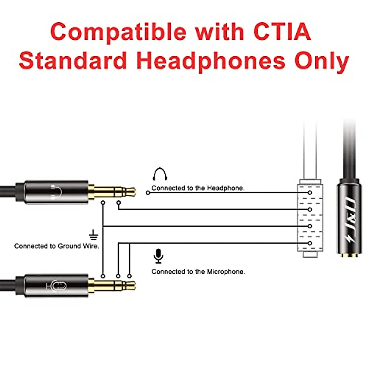 J&D 3.5 mm to 2 X 3.5 mm Cable, Gold Plated Copper Shell 1/8 inch TRS Female to 2 X 1/8 inch TRS Male Y Splitter Stereo Audio Adapter Cable Only Suitable for Switching, 0.65 Feet