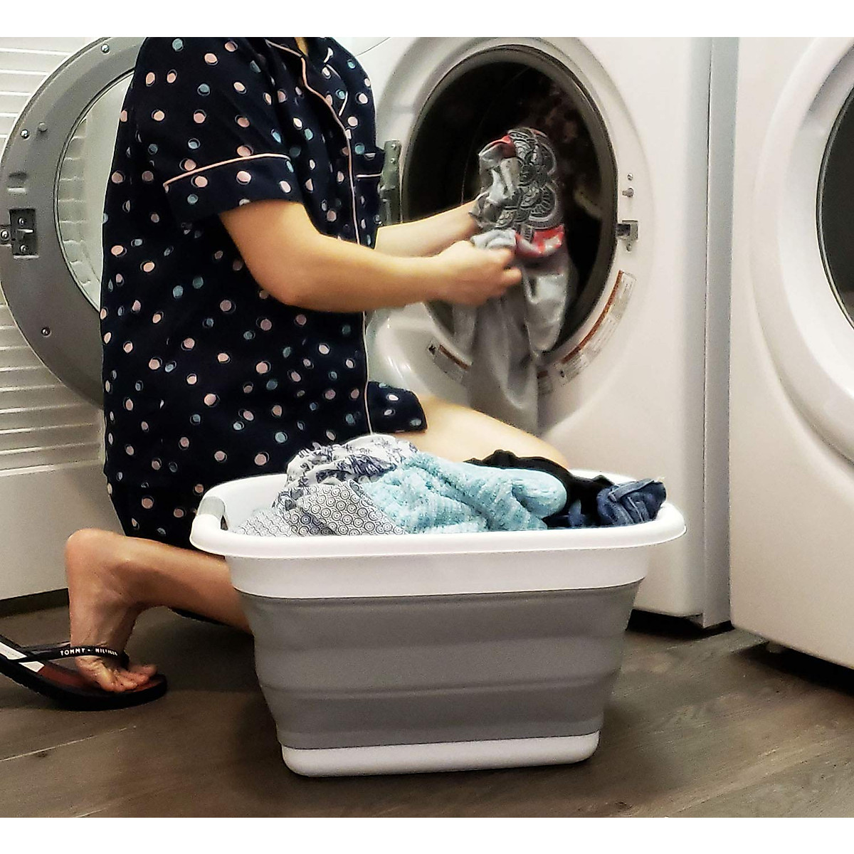 SAMMART 25L (6.6 gallon) Collapsible Laundry Basket/Tub - Foldable Storage Container/Organizer, Water capacity: 20L (5.28 gallon) (Grey)