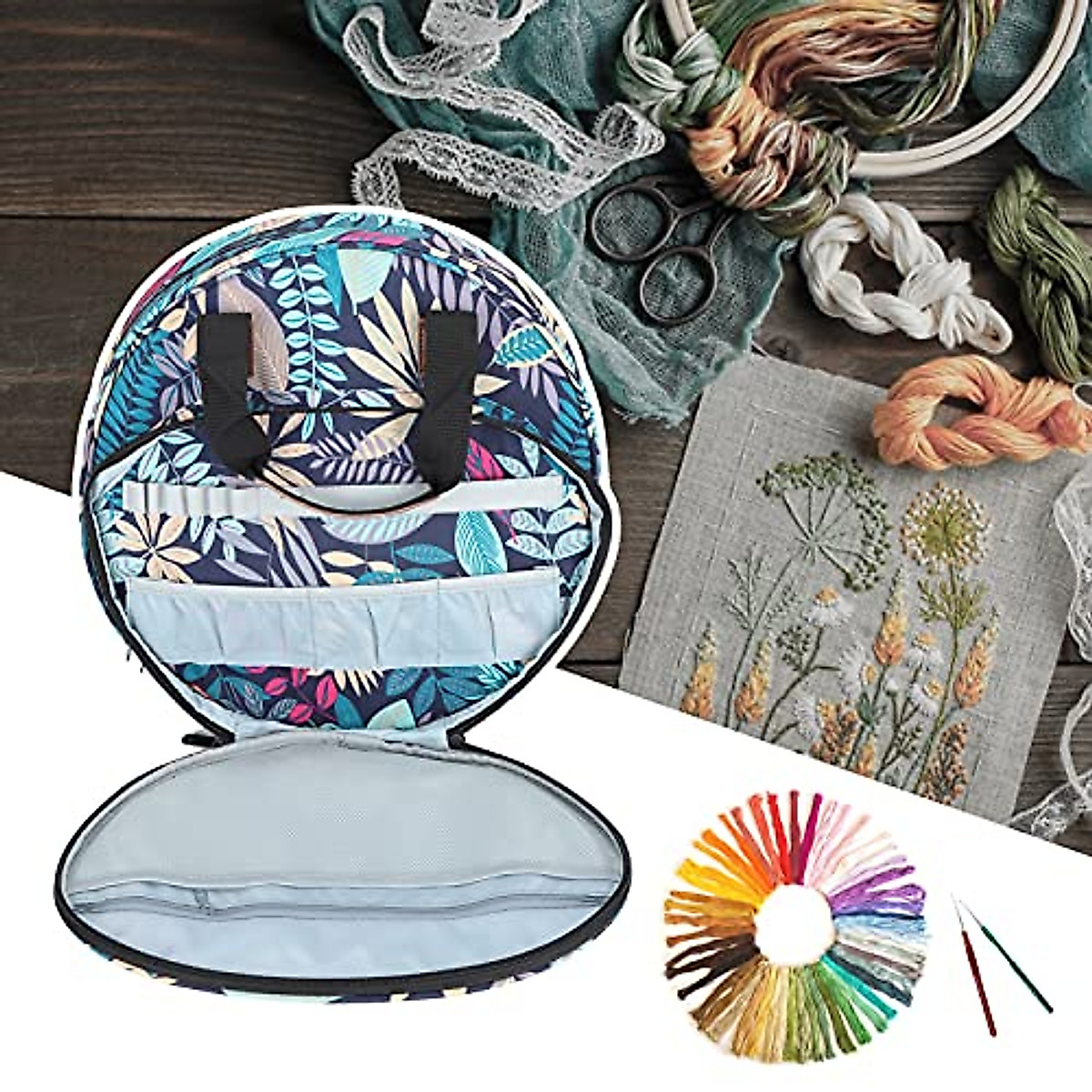 Camidy Portable Embroidery Storage Bag Oxford Cloth Leaf Pattern Thread Needle Embroidery Tools Organizing Handbag Multifunctional Storage Bag