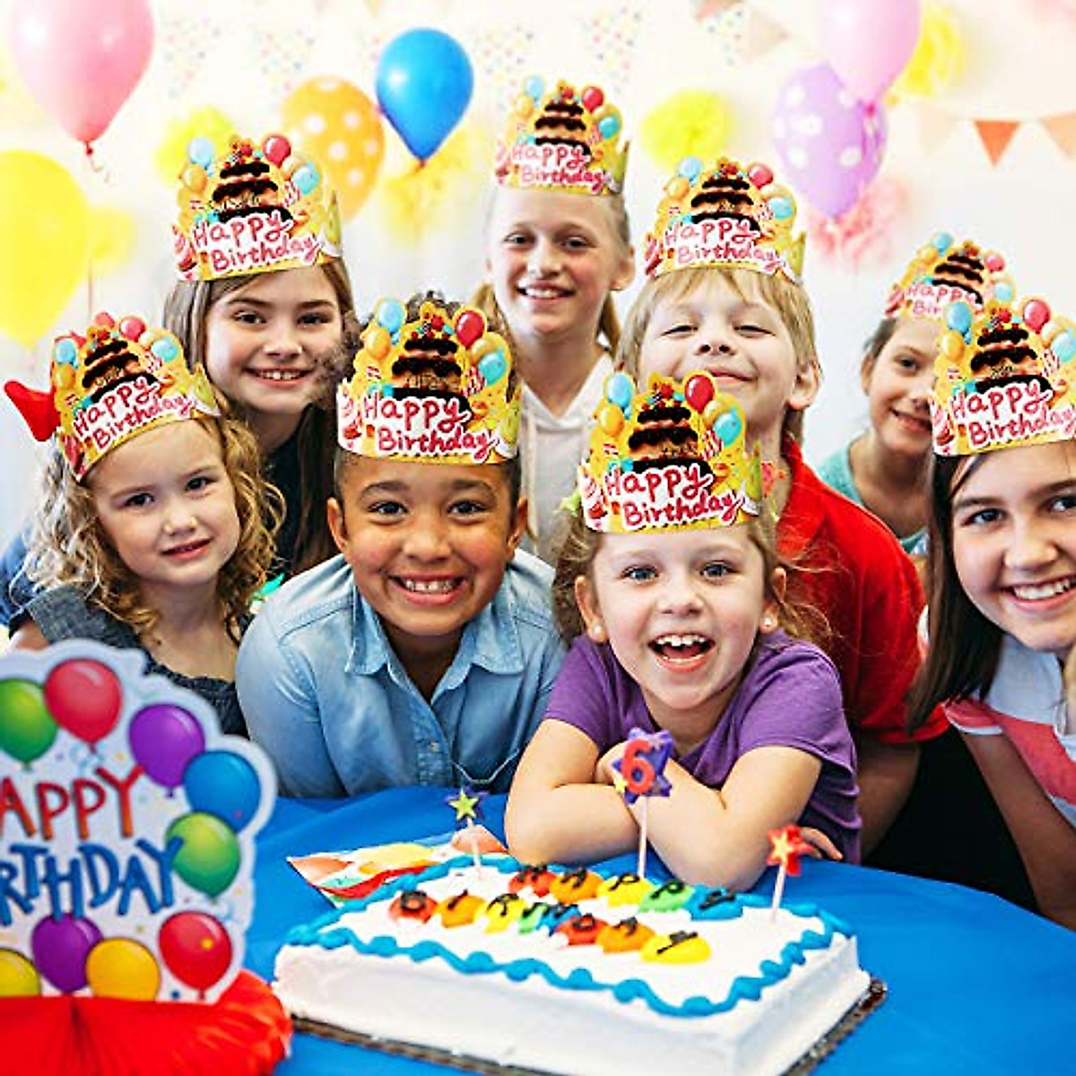 JINCH 30 Pack Birthday Crowns for Kids Classroom, Cute Elastic Happy Birthday Hats for Students Class School Kindergarten VBS Party Supplies