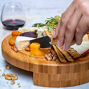 BlauKe Bamboo Cheese Board and Knife Set – 10 inch Round Charcuterie Board, Serving Tray, Platter, Wood Cheese Board Set – Gift Idea