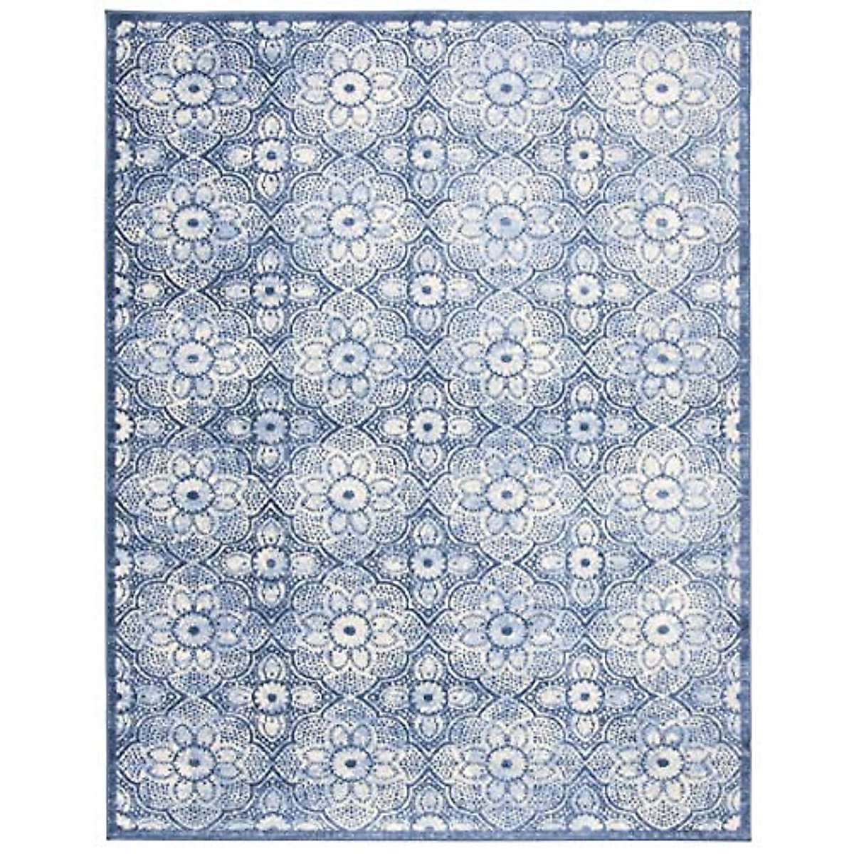 SAFAVIEH Brentwood Collection 9' x 12' Navy / Cream BNT862N Floral Distressed Non-Shedding Living Room Bedroom Dining Home Office Area Rug