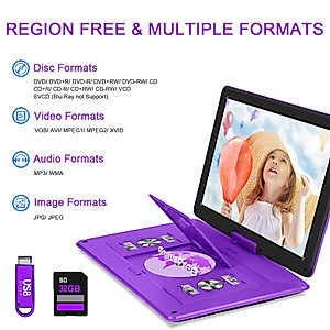 𝗝𝗘𝗞𝗘𝗥𝗢 17.9" Portable DVD Player with 15.6" Large Screen, 6 Hours 5000mAh Rechargeable Battery, Region Free, DVD Player Portable for Kids, Sync TV and Support CD/DVD/SD Card/USB, Car Charger