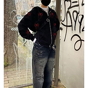 Madjtlqy Zip Up Graphic Hoodie for Women Oversized Y2K Sweatshirt Jacket E-Girl 90S Pullover Streetwear D Black