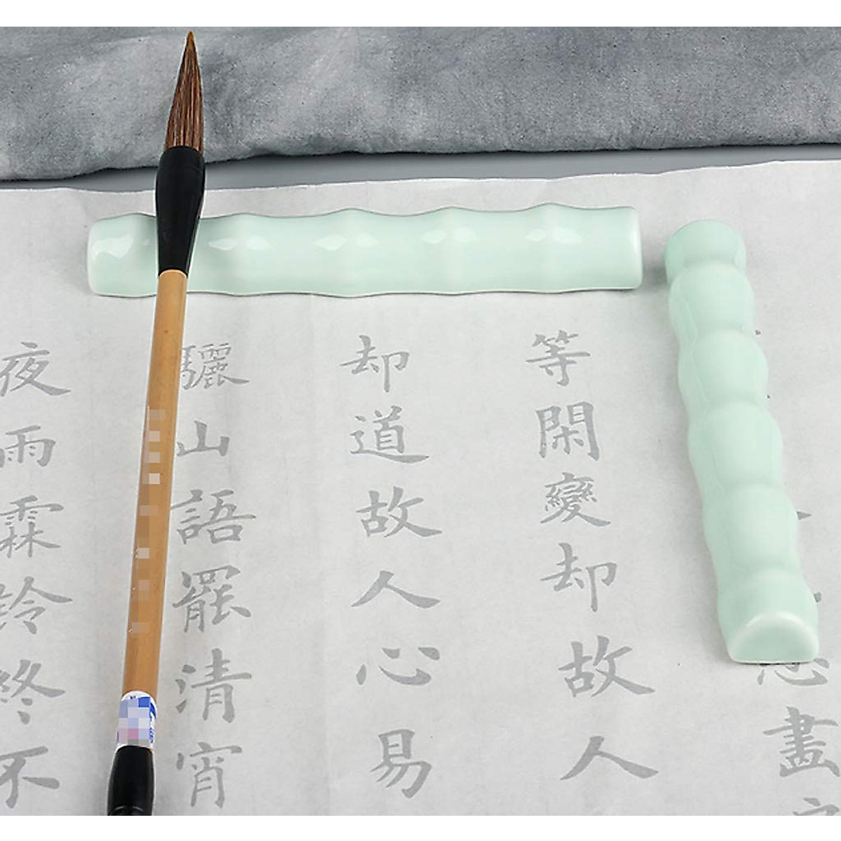 sleeri Ceramic Brush Holder, Paint Brush Holder Ceramic - Paint Brush Rest, Bamboo Shaped Brush Holder Rest Art Supply, Chinese Calligraphy and Sumie Ceramic Brush Rest/Holder, Pack of 2
