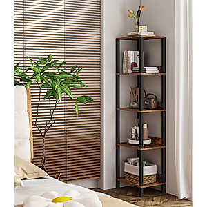 VIMBER 5-Tier Bookshelf with Anti-Fall Baffle, Tall Bookcase for Books, Garage Kit, CDs, Movies, Industrial Standing Bookshelves Storage Organizer for Bedroom Office Living Room USSJ001F