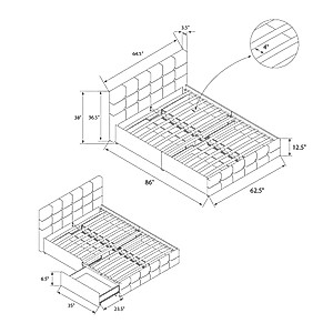 DHP Rose Upholstered Platform Bed with Underbed Storage Drawers and Button Tufted Headboard and Footboard, No Box Spring Needed, Queen, Blue Linen