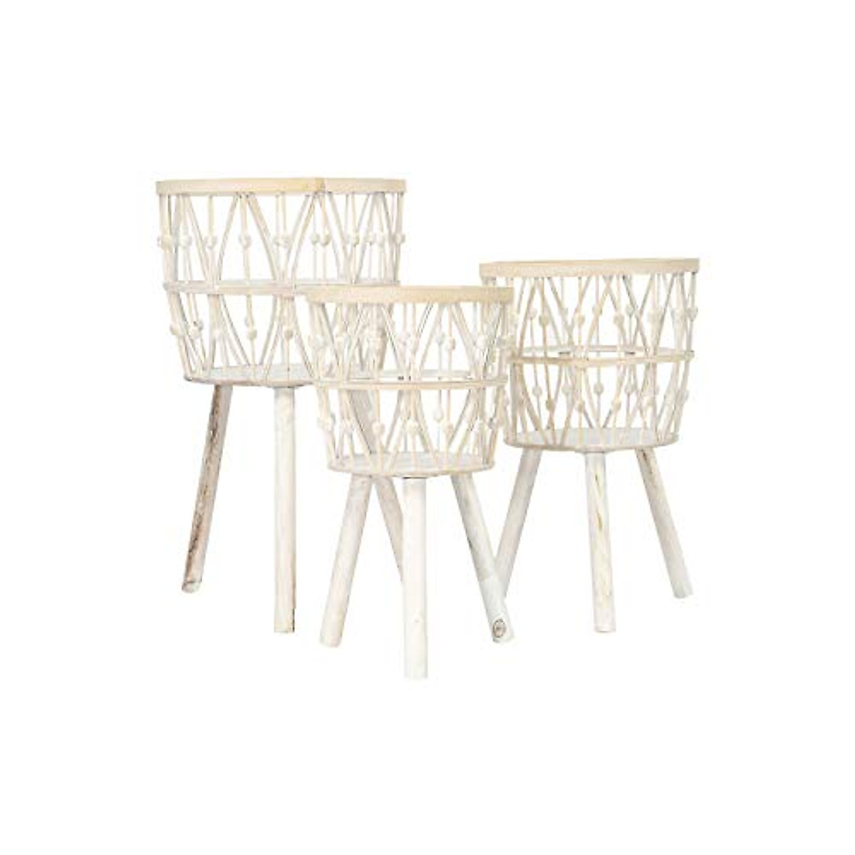 Creative Co-Op 19.25", 20.5" & 25.5" Bamboo Wood Legs & Whitewashed Finish (Set of 3 Sizes) Baskets, White