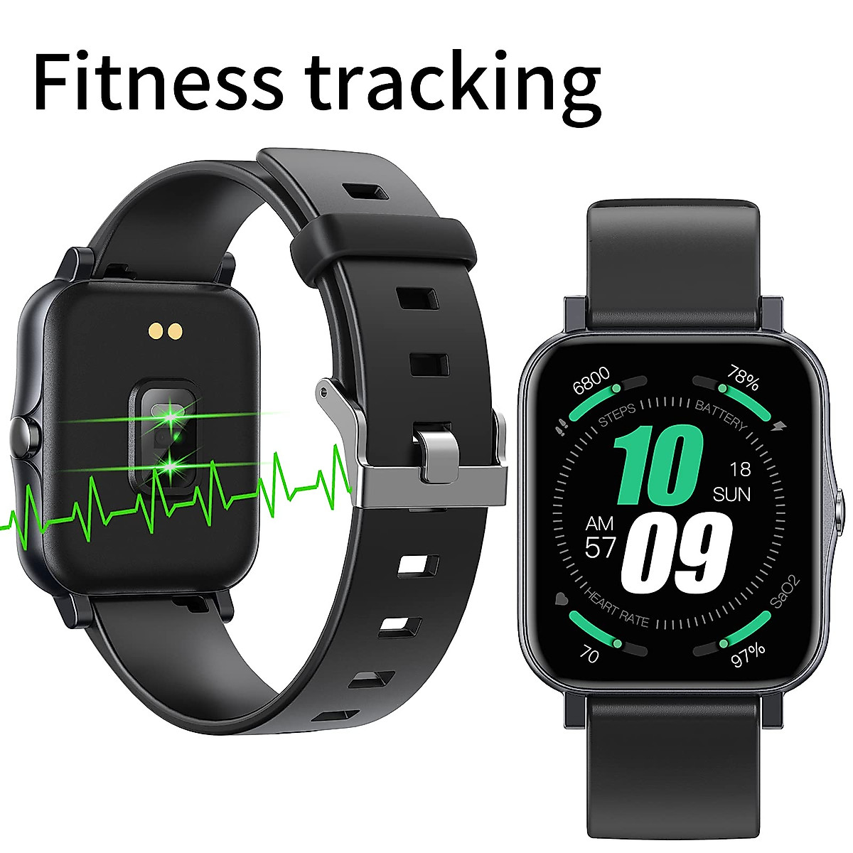 Smart Watch for Men Women, 1.7 inch Full Touch Screen Fitness Tracker with Heart Rate Monitor, Sleep Monitor IP68 Waterproof Activity Tracker Fitness Watch Compatible for Android Phone Black/Blue