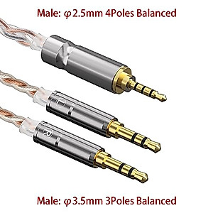GEEKRIA 2.5mm Balanced Cable Compatible with HIFIMAN Sundara-C, SUNDARA, HE4XX, 400i, HE1000V2, Denon AH-D600, AH-D7200, 5N OCC Braided Silver Plated Audio Cord (2.5mm to Dual 3.5mm Male / 5ft)