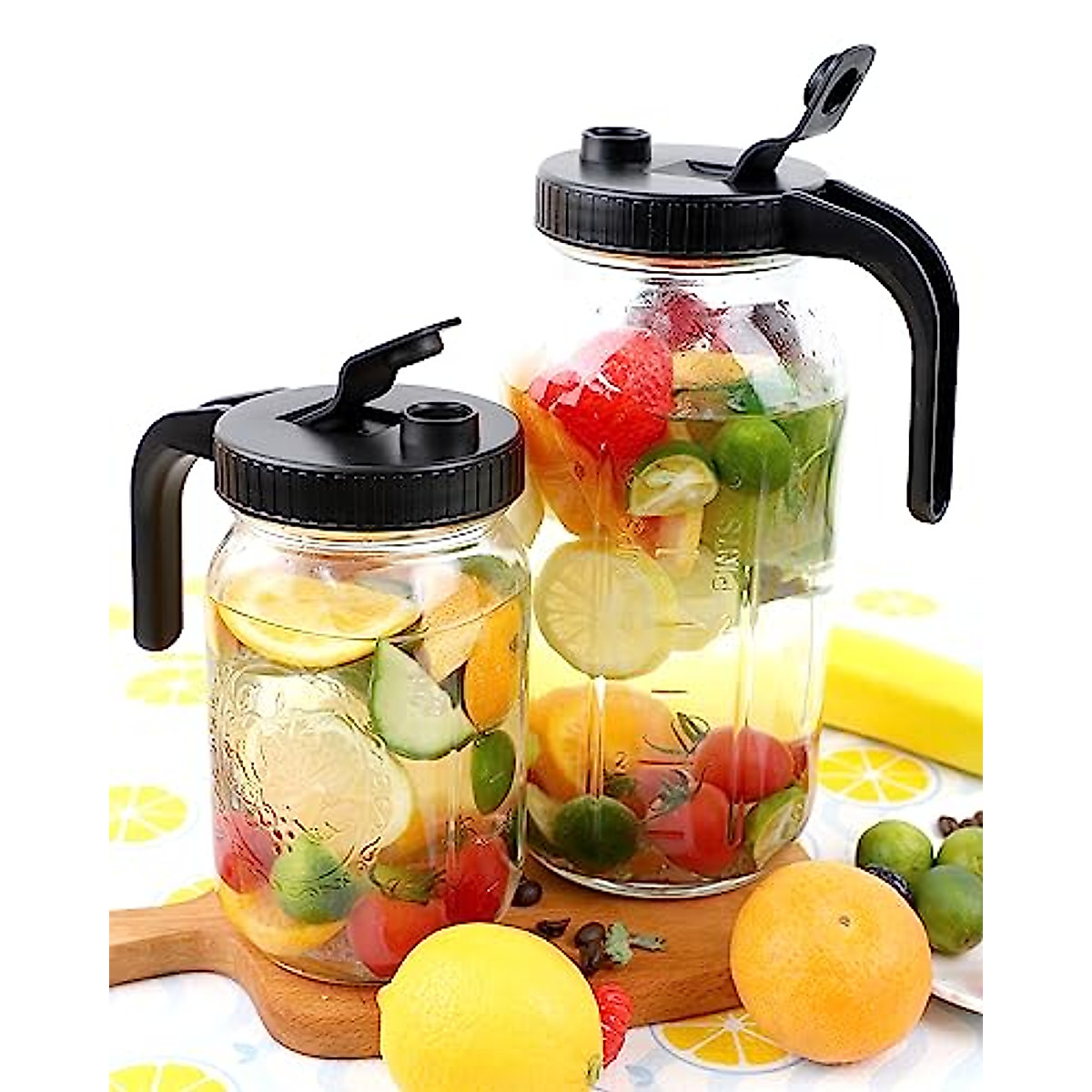 Mason Jar Pitcher Lids With Pour Spout And Handle Wide Mouth Mason Jar Lid With Flip Cap Airtight & Leak-Proof Heavy Duty (Jar Not Included)