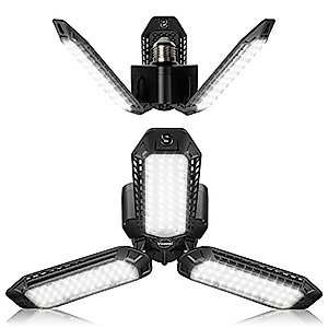 Garage Light - 2 Pack - 8000LM Glare-Free 360° Illuminator 60W 6500K Deformable Garage E26/E27 LED Light for Basements, Barn, Farmhouse and Attics