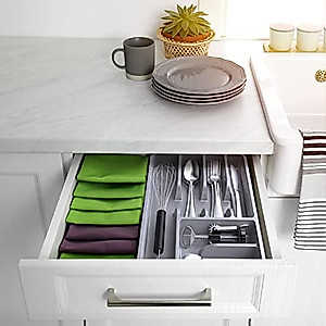 Mueller Flatware Kitchen Drawer Organizer, 10" x 13" Silverware Organizer, 6 Compartments, Heavy-Duty, Cutlery Tray for Utensils or Stuff, Dining Room, Living Room, Compact, Light Grey