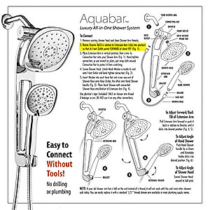 AQUABAR High Pressure Square 3-way Luxury Spa Combo System with Adjustable 18" Extension Arm for Easy Reach & Mobility - Use 7.5" Rain & Handheld Shower Head Separately or Together/All-Chrome Finish