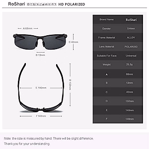 RoShari Mens Sports Polarized Sunglasses UV Protection Fashion Sunglasses for Men Fishing Driving Aluminum Magnesium Frame Ultra Light (Black-Blue)