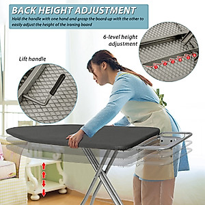 AKOZLIN 48" x 18" Extra Wide Ironing Board with Height Adjustable up to 36",Solid Steam Iron Rest,T-Leg Extreme Stability Foldable Ironing Board for Home Laundry Room Dorm Grey