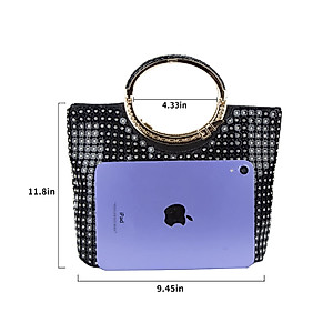 Gripit Designer Handbags Sequin Tote Bag with Rhinestone Wristlet Sparkly Purse Crystal Bag for Women Trendy Formal Evening Bag,Black