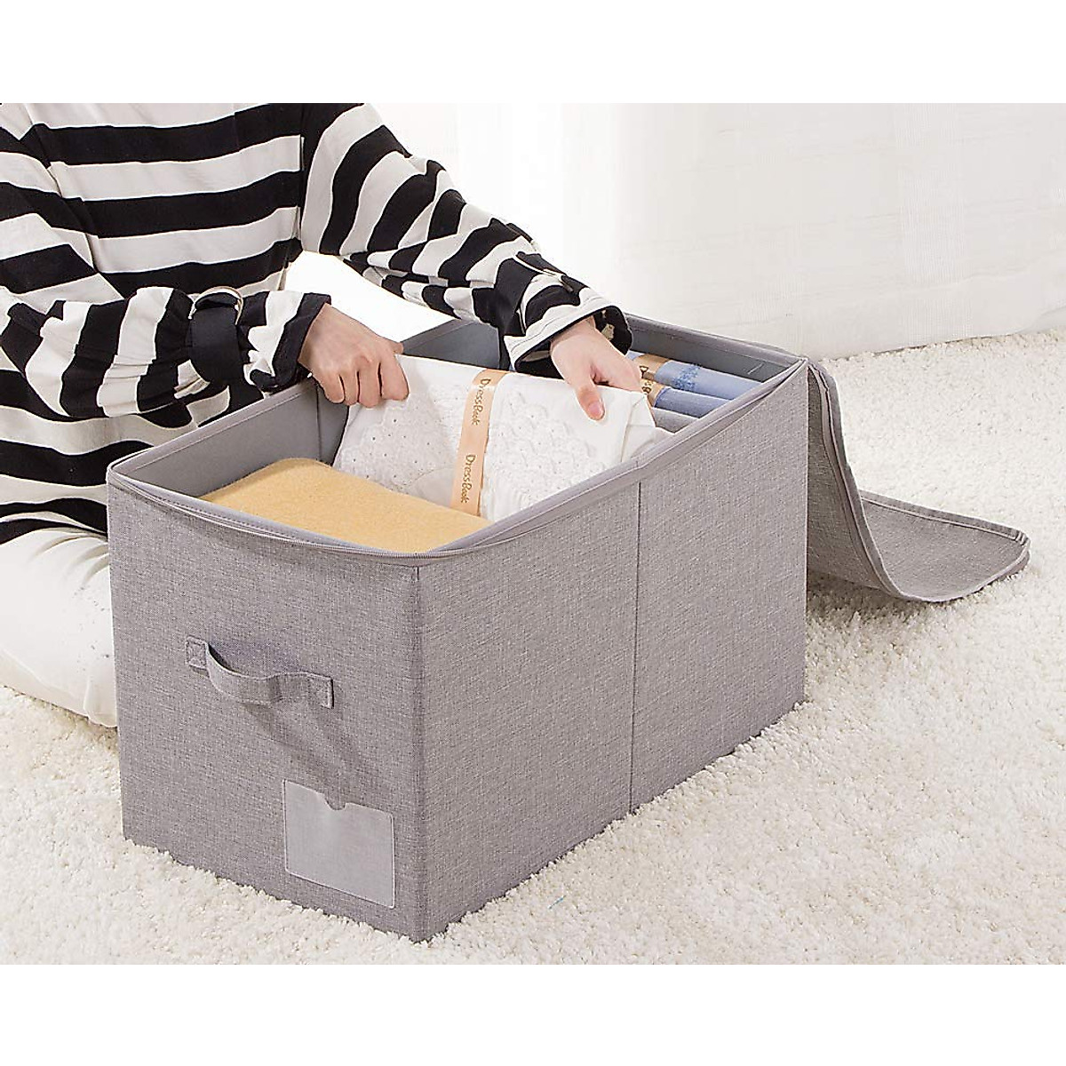 iwill CREATE PRO Pack of 2, Large Size Folding Washable Fabric Storage Boxes for Bedding Sheets, Blankets, Pillows, Clothing, Toys etc., Dark Gray