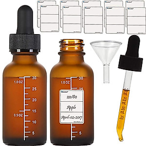 12pcs 30ml Glass dropper Dropper Perfume bottle with non-childproof caps measure scale and strong suction Nozzle bottle with funnel and tags (30ML 12PCS)