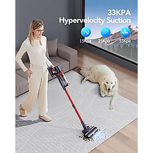 HONITURE Cordless Vacuum Cleaner, 400W 33Kpa Stick Vacuum Cordless with LCD Smart Touchscreen, Max 50mins, 7-Layer Hepa, 6 in 1 Lightweight Handheld Vacuum for Hardwood Floors,Carpets,Stairs,Pet Hair
