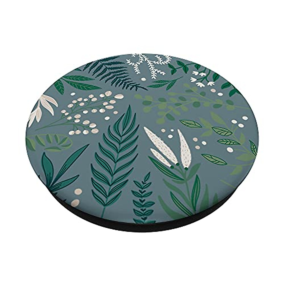Green Botanical Fern Foliage & White Berry Floral Pattern PopSockets Swappable PopGrip