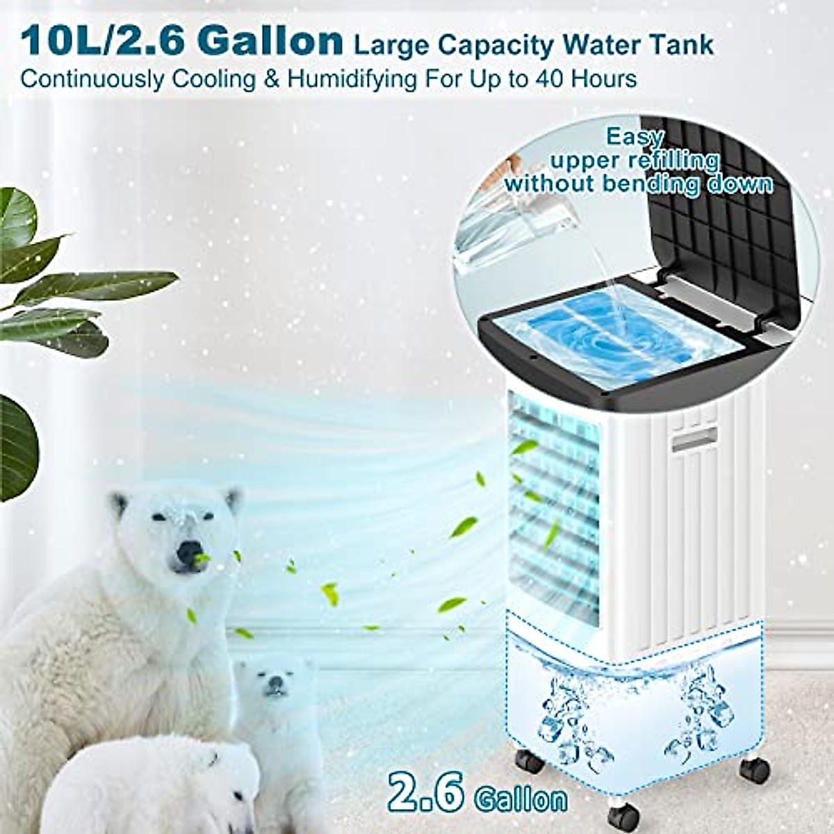 Portable Air Conditioners, 3-IN-1 Evaporative Air Cooler 2.64 Gallon Water Tank, 90° Oscillation Tower Fan, Remote, 3 Speeds, Timer, Personal AC Cooling & Humidifying, Windowless Portable AC for Room