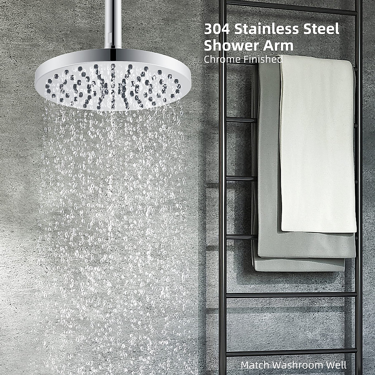 Hibbent All Metal Ceiling Mounted Shower Arm, 6 Inch Shower Head Extension Arm with Flange, Stainless Steel Straight Shower Arm For Fixed High Pressure Rain Shower Head, Shower Head Extender, Chrome