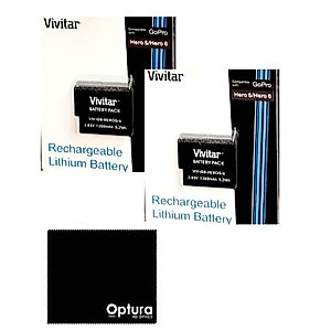 2X Hi Capacity AHDBT-501 Li-Ion Battery for GoPro HD Hero5 Hero-5 Hero6 Hero-6, 3.85V 1350mAh. 5.2 Wh