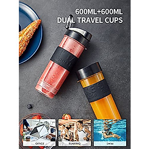 Personal Blender with 2 x 20oz Travel Bottle and Coffee/Spices Jar, Portable Smoothie Blender and Coffee Grinder in One , 500W Single Serve Blender for Shakes and Smoothies, BPA free, by Yabano (Black)