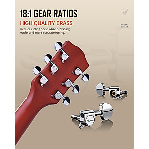 Rosen Solid Top Dreadnought Acoustic Guitar 41 Inches Spruce Guitar Beginner Bundle with Book, Padded Bag, Strings, Picks, Tuner, Hexwrench, Strap, Polishing Cloth, Natural