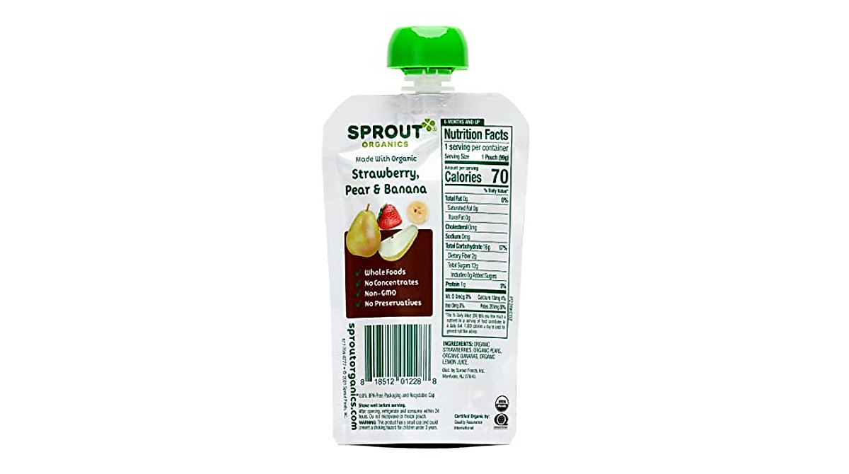 Sprout Organic Baby Food – Strawberry, Pear & Banana 3.5 oz Pack of 12