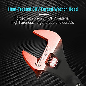 DURATECH 10-Inch Adjustable Construction Spud Wrench, Black Oxide Finish, CR-V Steel, SAE and Metric Scale Marked, Alignment Holes and Tail Crowbar Features