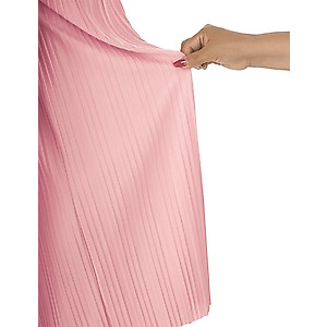 Lock and Love LL WB1795 Womens Casual High Waisted Pleated Wide Leg Palazzo Pants Trousers with Elastic Waist Band L Pink