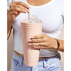 Maars Acrylic Travel Tumbler with Lid and Straw | 32oz Premium Insulated Double Wall XL Plastic Reusable Cups - Clear/Matte Assorted, 4 Pack