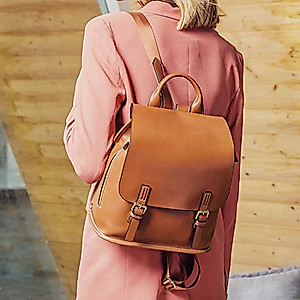 HESHE Women’s Leather Backpack Casual Daypack Style Flap Backpacks for Ladies (Brown)