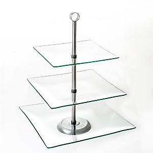 Home Dess Chef Buddy Three Tier Square Glass Buffet and Dessert Stand, 1 Pack, Clear