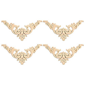 Maxmartt Rub On Decor Transfers,4PCS Wall Stickers Vintage Wood Carving Unpainted for Home Cabinet Door Decor Craft DIY Wood Color(12 x 12cm / 4.72in)