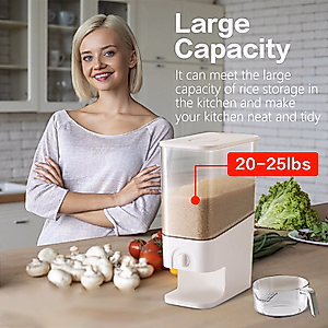 LivLab 22-25lbs Rice Dispenser, 10.5 Qt/10L/25 lbs Grain Storage Container with Measuring Cup Cereal Dispenser Cereal Bucket for Kitchen Pantry Organization