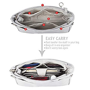 Vercord Expandable Nylon Handbag Purse Organizer Insert Liner Shaper Bag in Bag Beige Grey XLarge