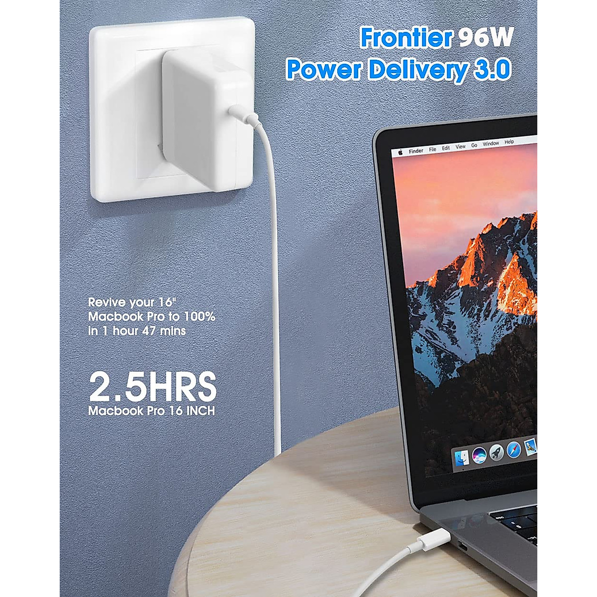 Mac Book Pro Charger, 96W USB C Fast Charger Power Adapter Compatible with New MacBook Air 13 Inch & MacBook Pro 16" 2021 2020 2019 2018, with 6.6ft USB C Cable