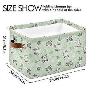 Kigai Collapsible Storage Basket with Handles, Cartoon Koala Canvas Fabric Storage Bins Toys Clothes Organizer for Bedroom, Nursery, Shelves, Closets (2PACK)