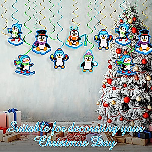 40 Pcs Penguin Hanging Swirl Decorations Penguin Theme Birthday Party Supplies Winter Hanging Ceiling Streamers Gold Blue Green Winter Wonderland New Year Baby Shower Winter Birthday Party Decorations