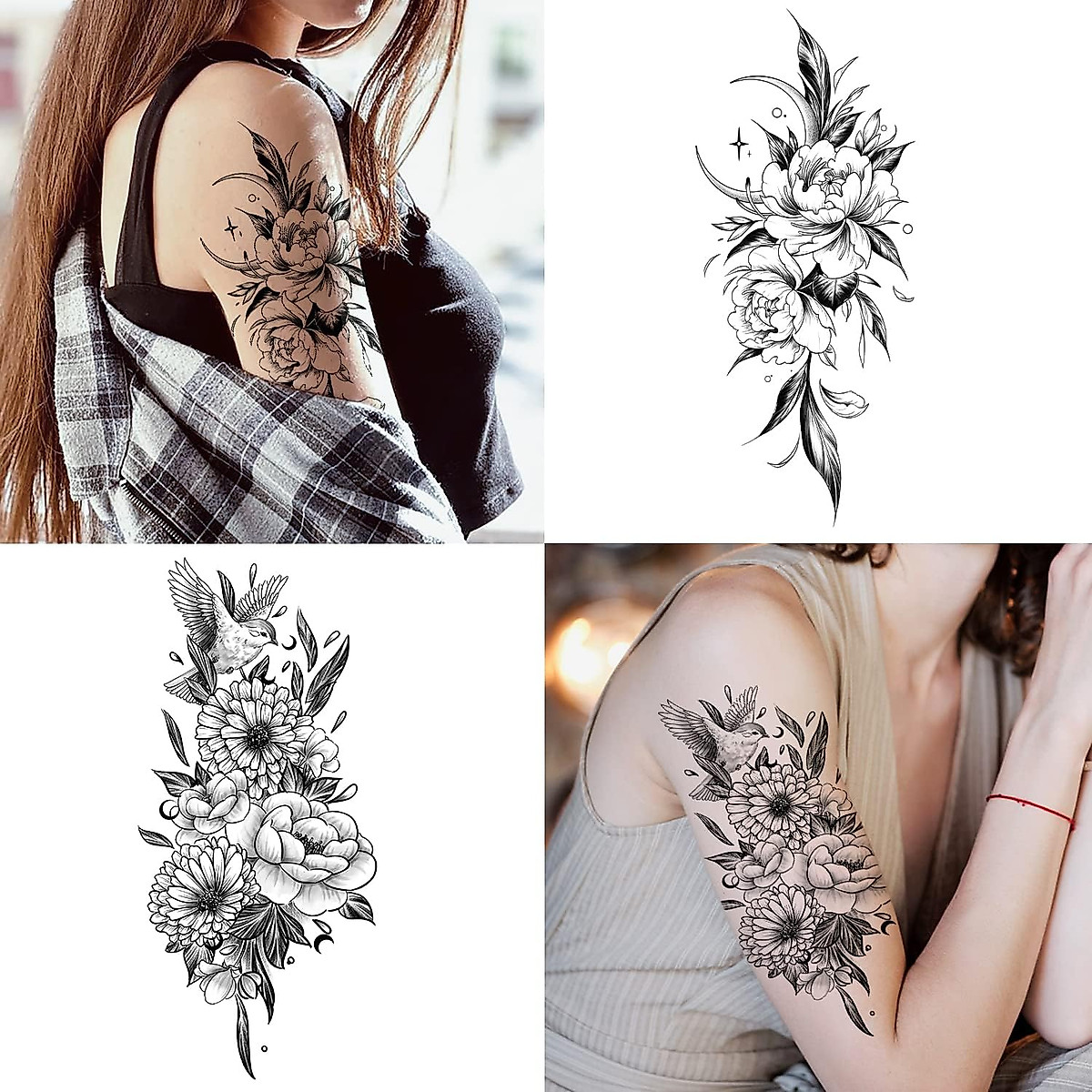 Cerlaza Large Temporary Tattoos for Women Girls, Flower Realistic Long Lasting Arm Half Sleeves Fake Tattoos for Adult, Tatuajes Temporales Women Waterproof Temporary Tattoos Stickers -10 Sheets