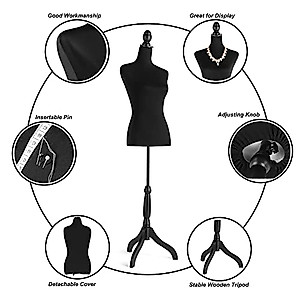 Female Mannequin Torso with Adjustable Tripod Stand, 2 in 1 Dress Form White Mannequin Body w/ Detachable Black Torso Cover for Sewing, Dressmaker, Home Decor, Jewelry & Clothing Display