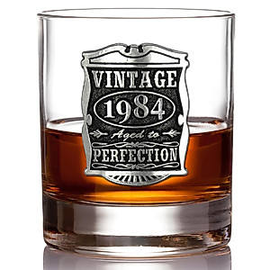 English Pewter Company Vintage Years 1984 40th Birthday or Anniversary Old Fashioned Whisky Rocks Glass Tumbler - Unique Gift Idea For Men [VIN004]
