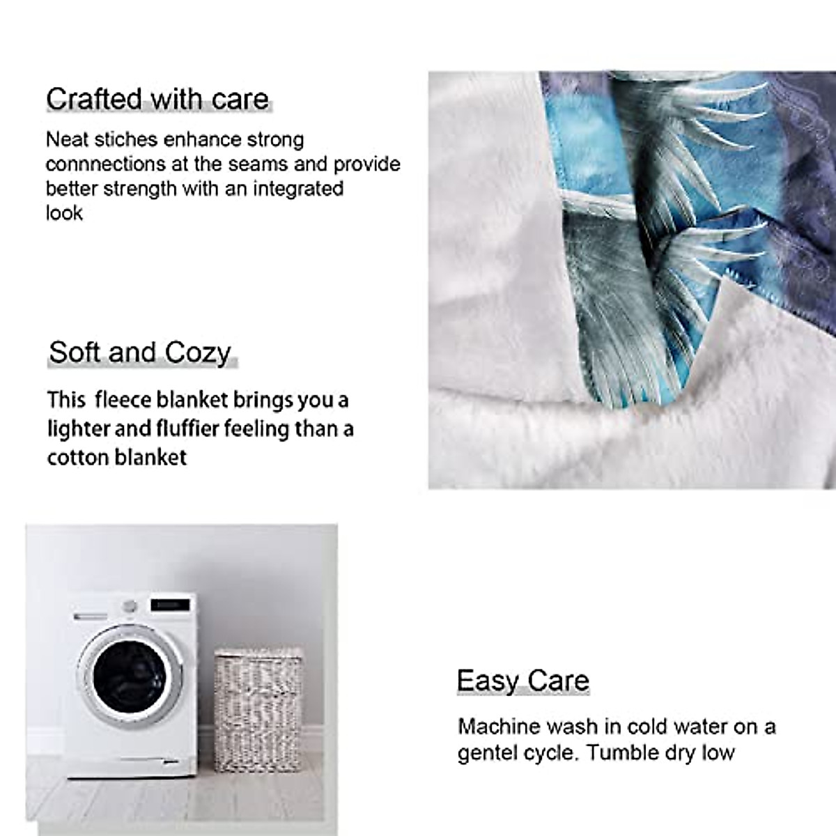 HommomH 60"x80" Blanket Soft Fluffy Flannel Fleece Throw Dragon Angel Love