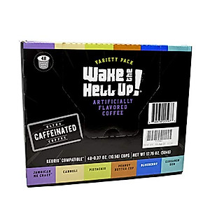 Wake The Hell Up! Variety Pack Flavored Single Serve Coffee Pods | Ultra-Caffeinated Coffee For K-Cup Compatible Brewers | 48 Count, 2.0 Compatible